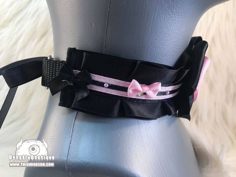 Black And Pink Kitten Play Collar Kittenplay Bdsm Collar Etsy