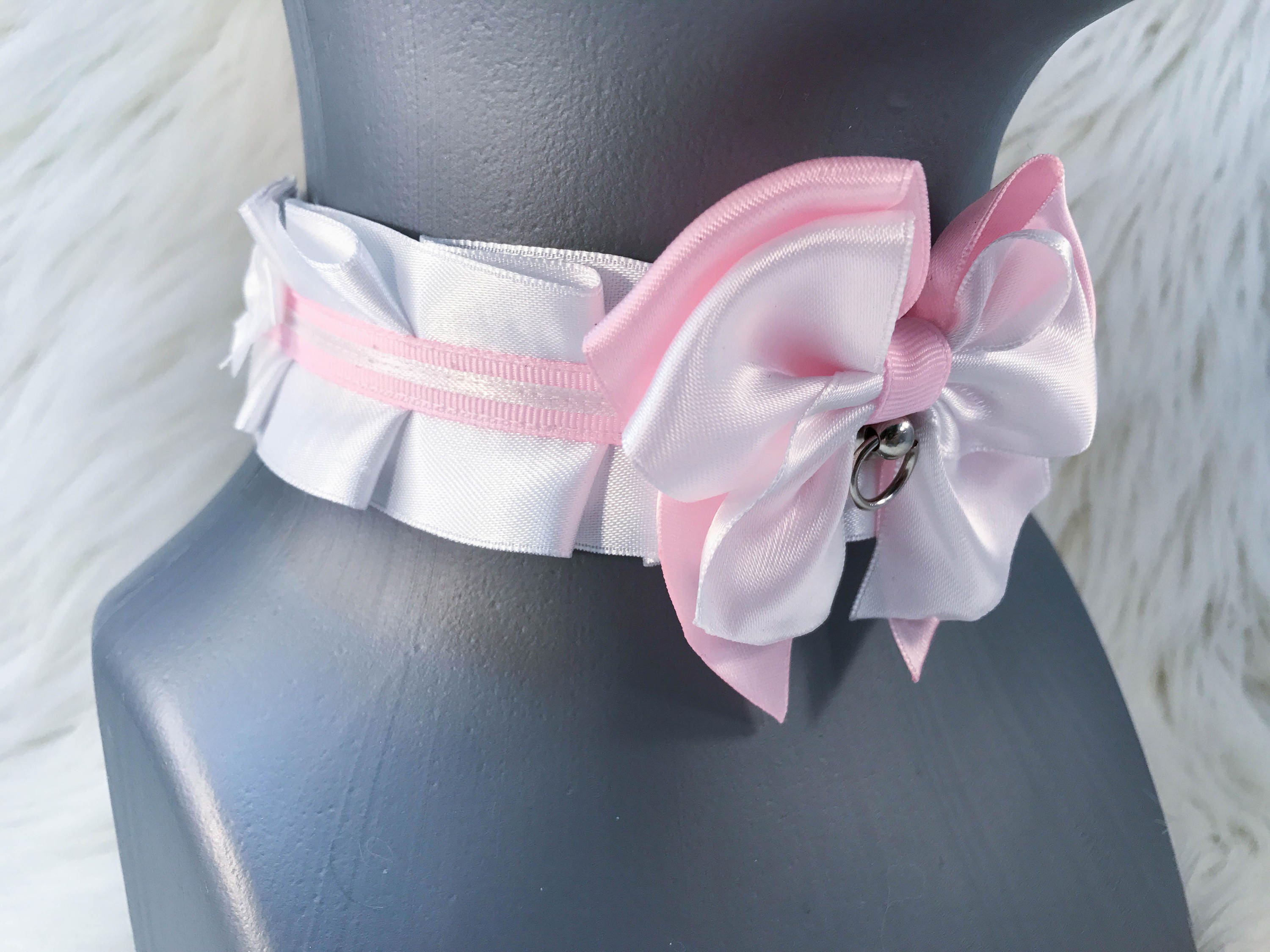 Pink And White Striped Kitten Play Collar Kittenplay Bdsm Etsy