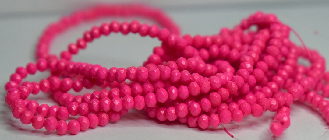 75 Pcs 3x2mm (+) Opaque Hot Pink Painted Faceted Rondelle Glass Beads ...