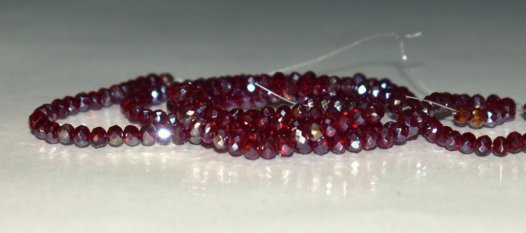 75 Pcs 3x2mm (+) Transparent Dark Red Fire Polished Slight Silver ...
