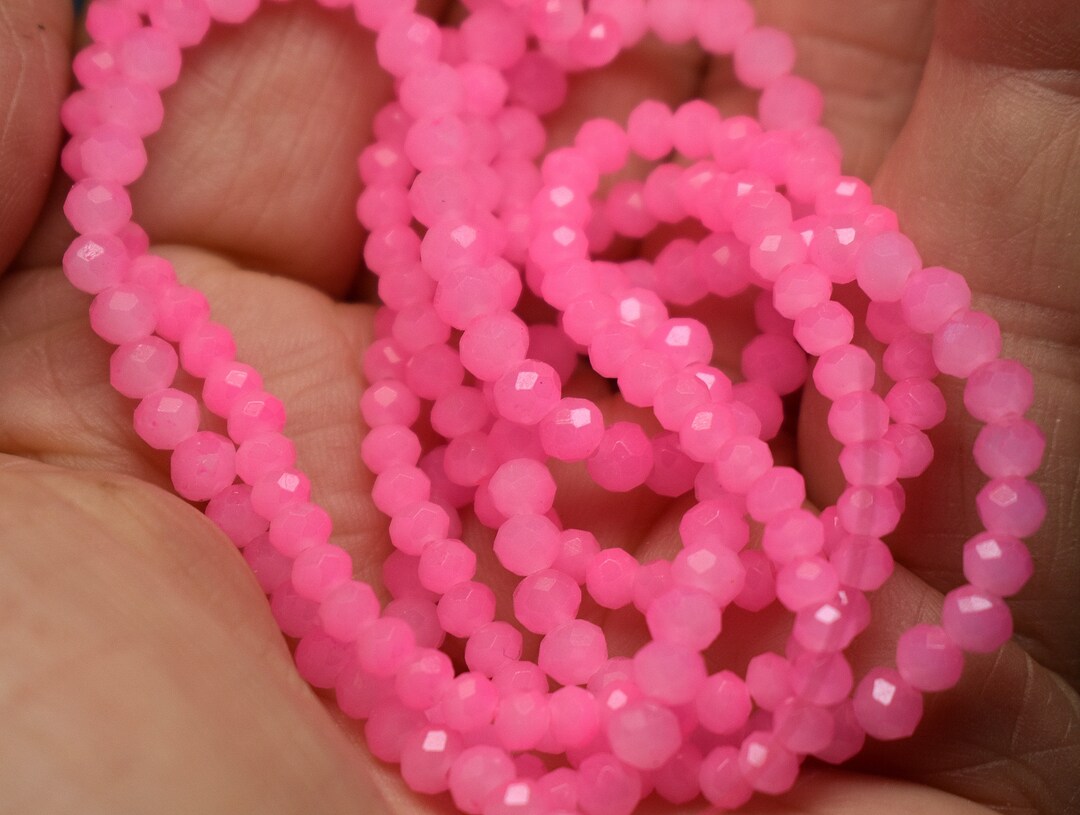 60 Pcs 4x3mm(+) Frost Bright Neon Hot Pink High Shine Coated Faceted ...
