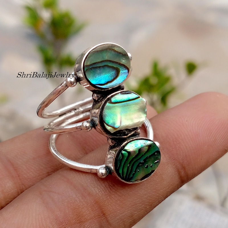 Silver Abalone Rings - Etsy UK