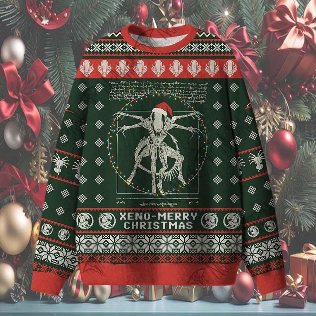Xenomorph Ugly Christmas Sweater, Funny Alien Xmas Jumper, Sci-fi ...