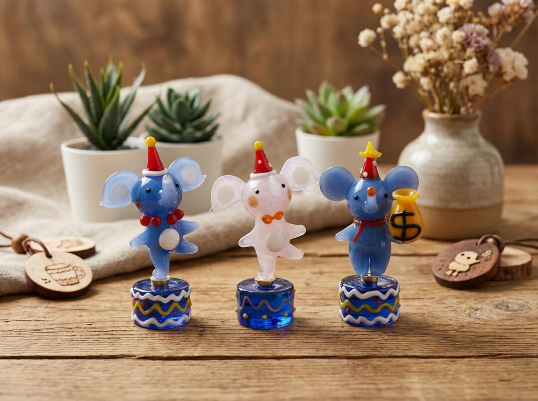 Handmade Blown Glass Elephant Figurines • Spinning Magnet Toy • Cute ...