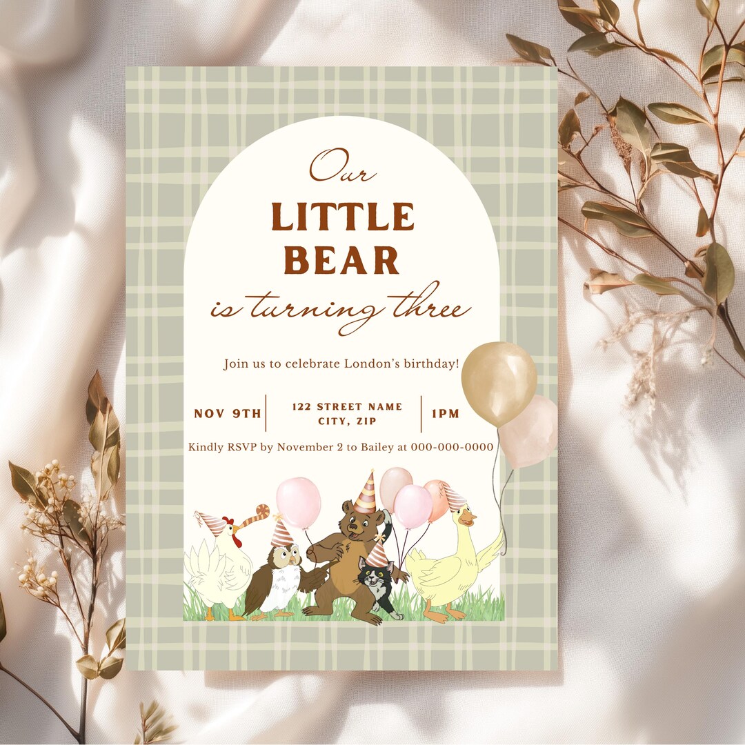 Gender Neutral Our Little Bear Birthday Invitation Editable Template - Etsy