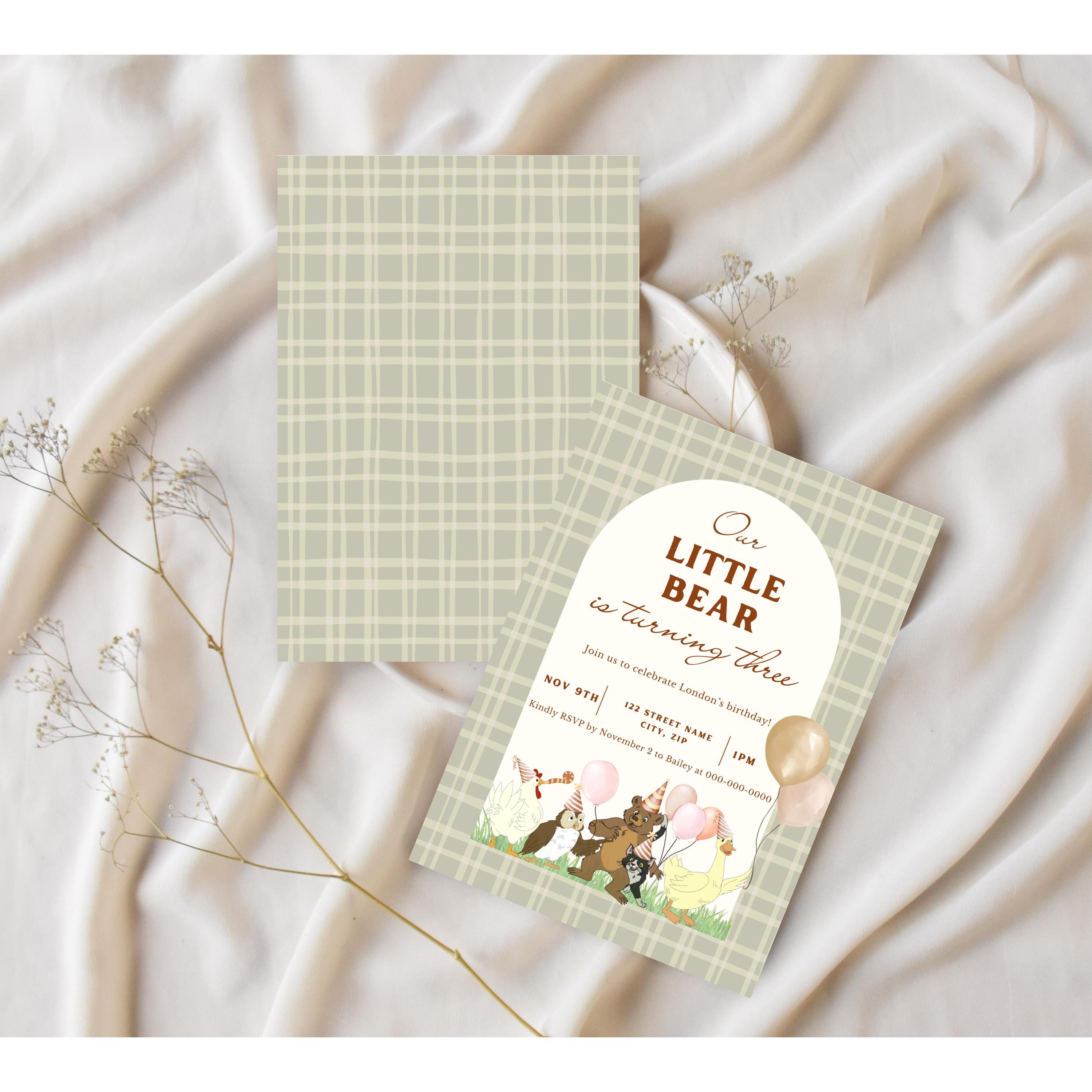 Gender Neutral Our Little Bear Birthday Invitation Editable Template - Etsy