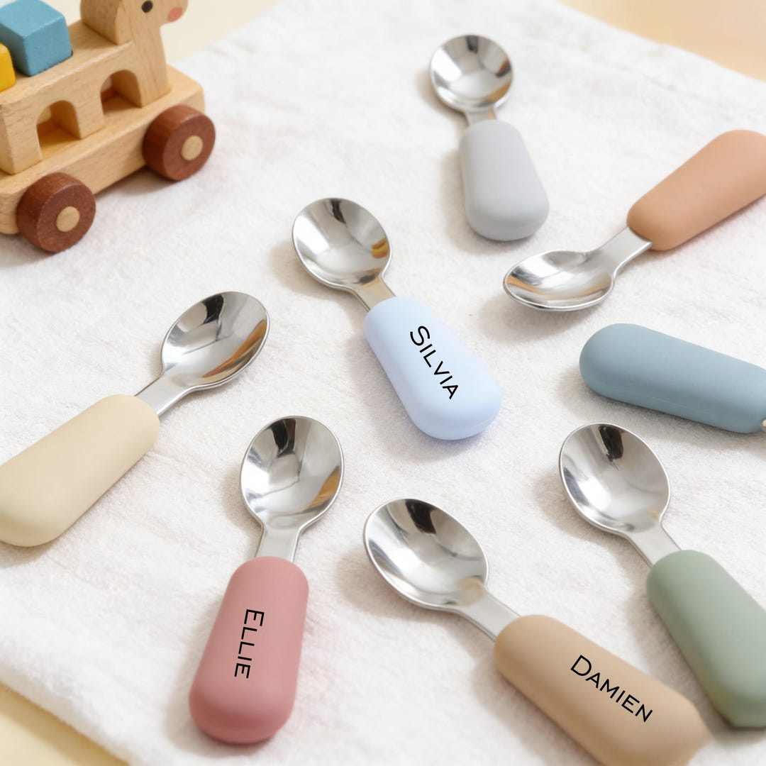 Personalized Baby Spoon and Fork Set, Silicone Toddler Tableware - Etsy