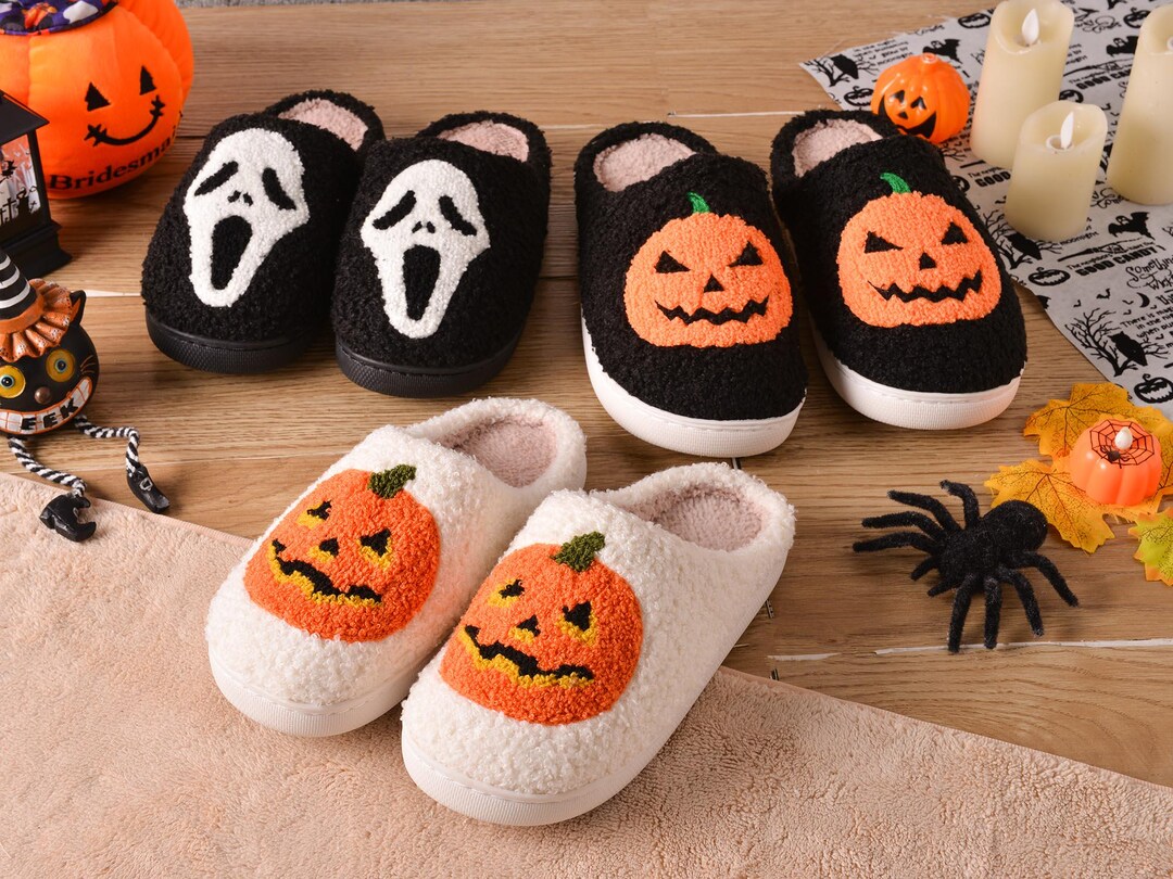 Spooky Theme Ghost Slippers,pumpkin Ghost Halloween Slippers,fluffy ...