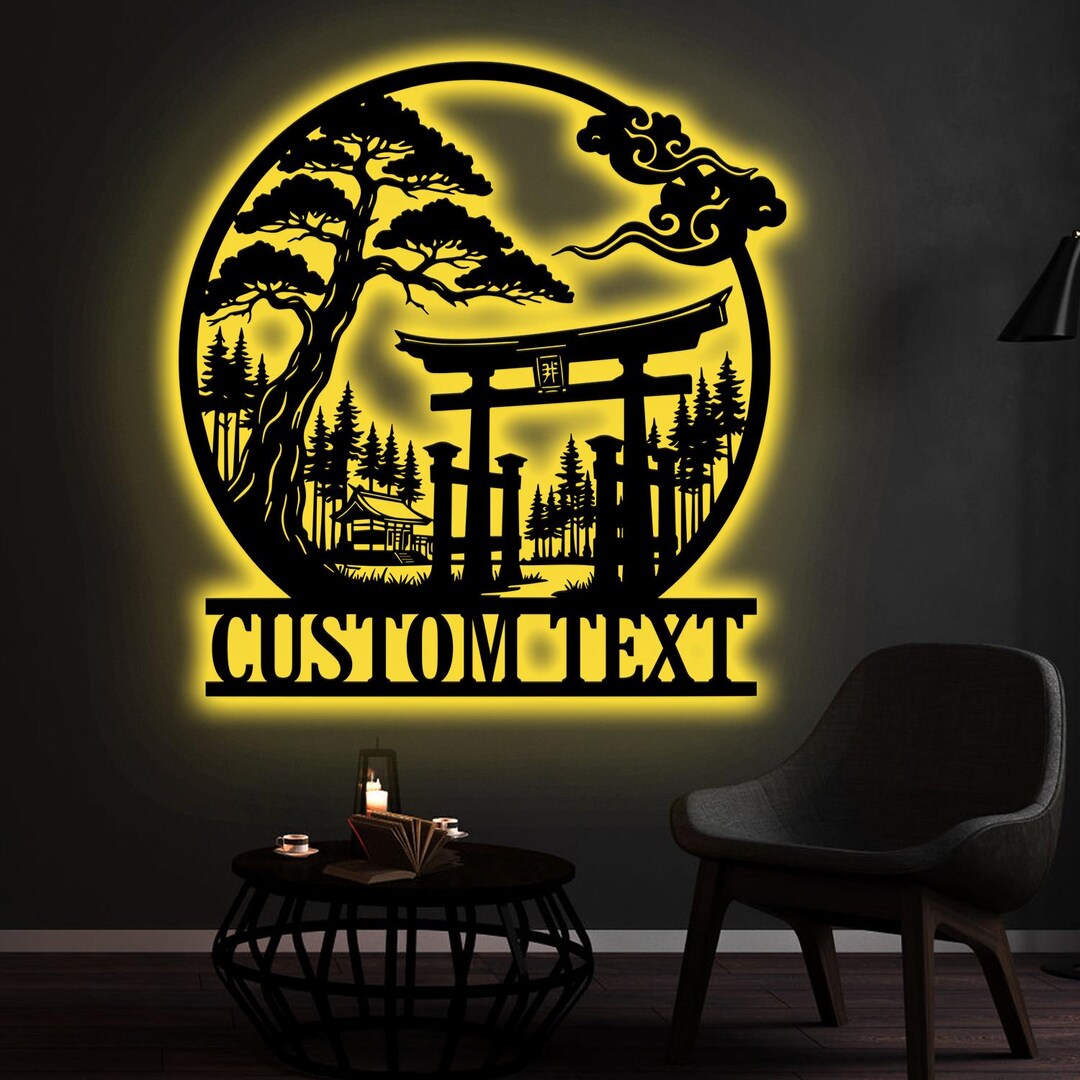 Personalized Japanese Torii Gate Metal Wall Art With LED Lights ...