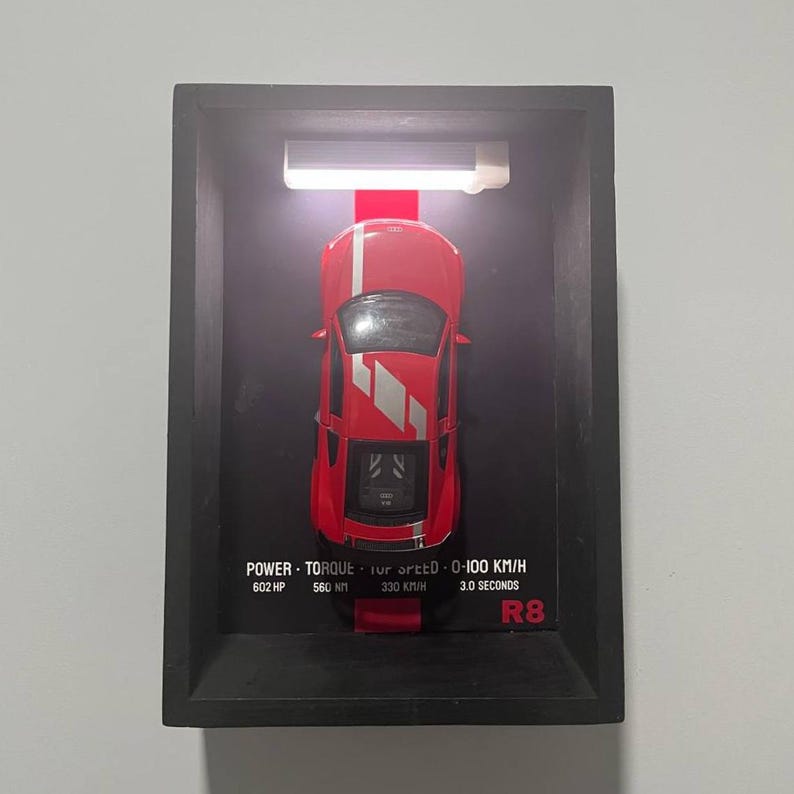 Audi R8 3D Car Wall Art in Frame | Shadow Box Poster | Sports Car Home ...