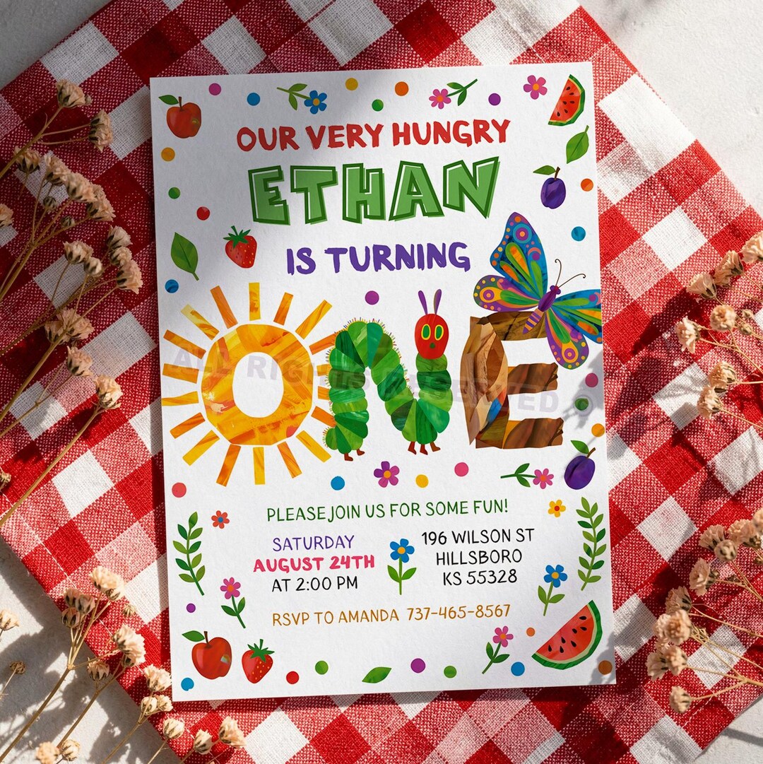 Very Hungry Caterpillar Birthday Invitation Template, Editable Canva ...