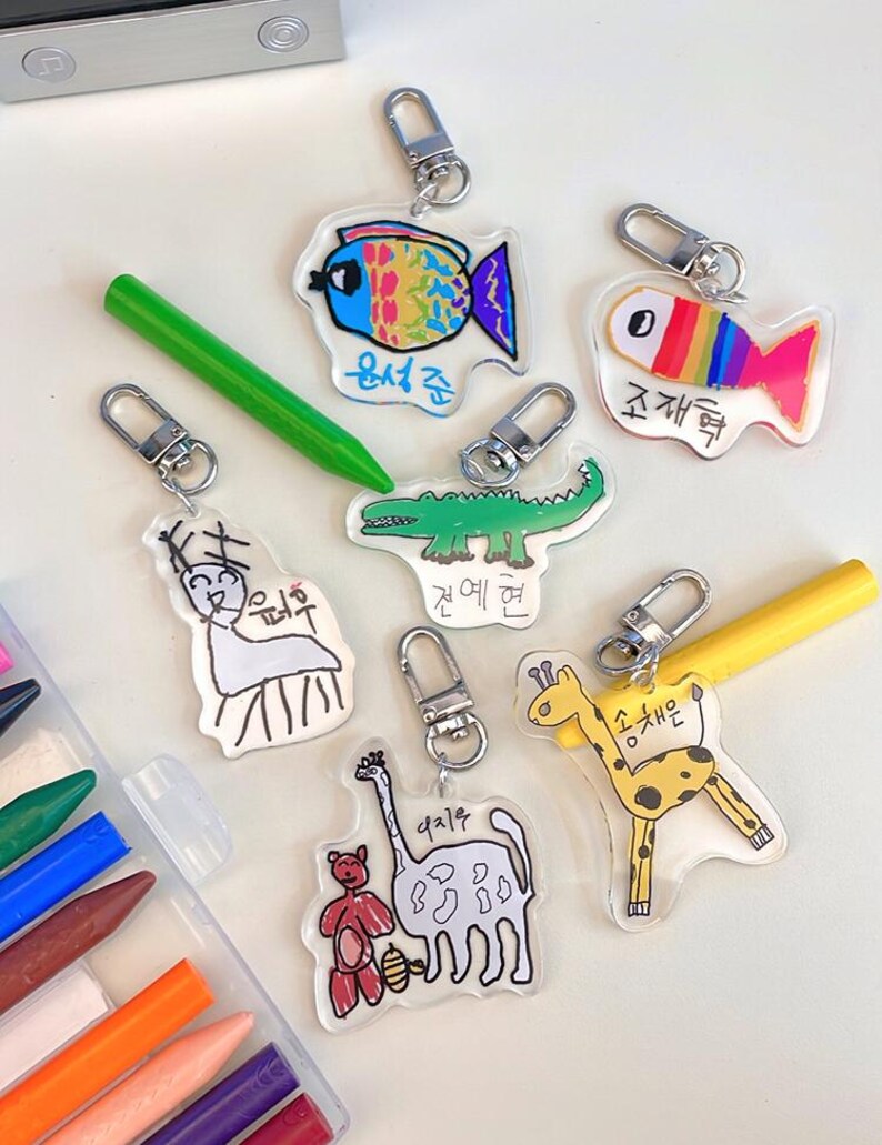 Custom Kids Drawing Keychain, Child's Artwork Keychain, Kids Art Gift ...