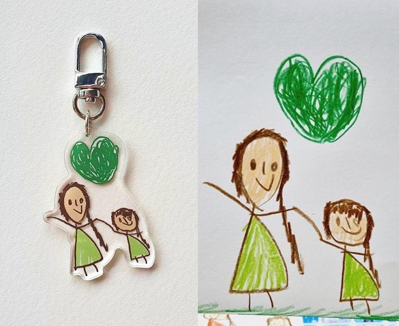 Custom Kids Drawing Keychain, Child's Artwork Keychain, Kids Art Gift ...
