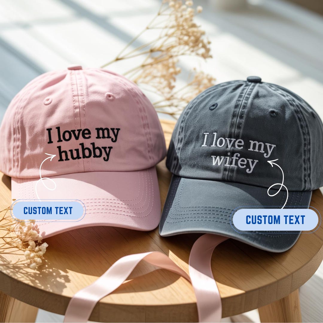 Couple Embroidered Hat Set, I Love My Hubby Wifey Caps, Matching ...