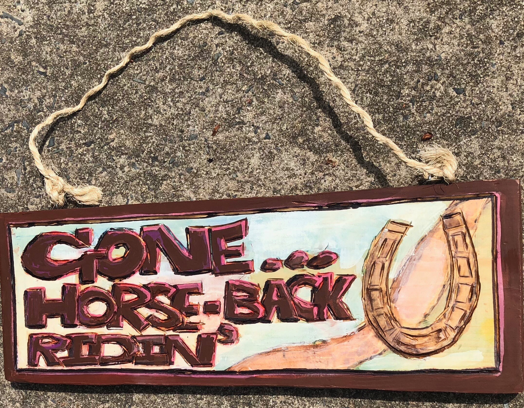 A Carved Wood Relief of a gone Horseback Ridin' Sign - Etsy