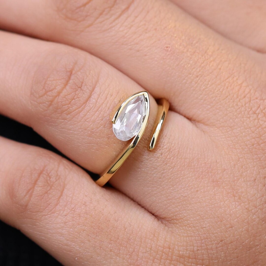 14k Gold Lab Grown Diamond Open Wrap Ring, Gold Bypass Ring, Bezel Set ...