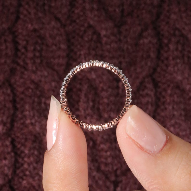 14K Gold Diamond Eternity Band, Alternating Diamond Band, Dainty ...