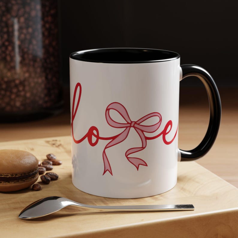 Romantic Love Mug – White Ceramic Coffee Cup With Red Bow Design ...