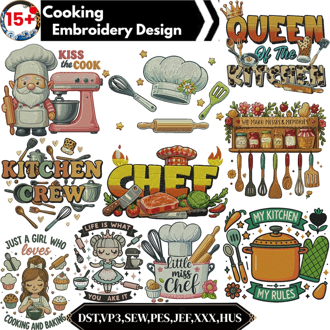 Cooking Embroidery Design, Kitchen Utensils Embroidery, Cutlery ...