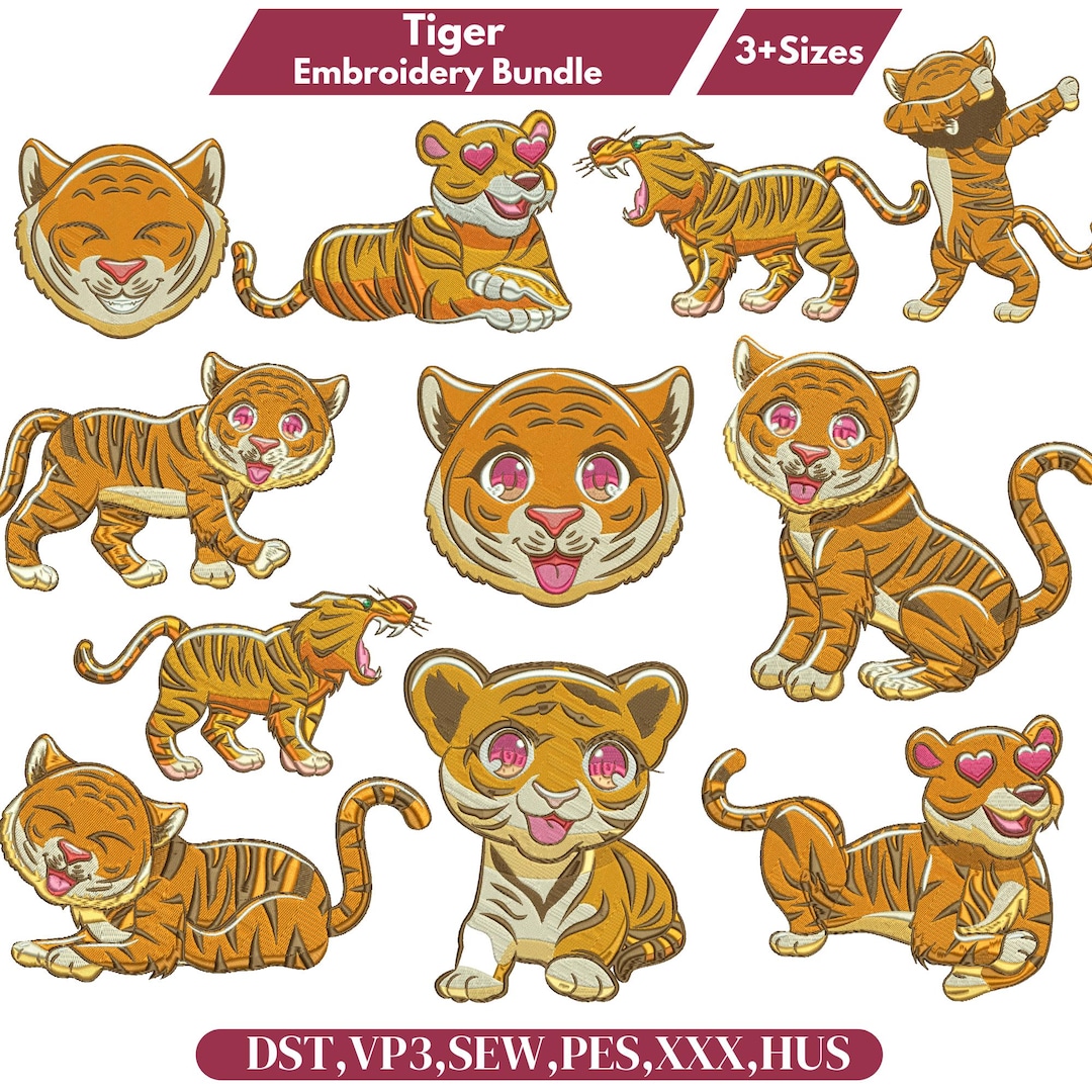 Cute Tiger Embroidery Designs Bundle White Tiger Face Embroidery ...