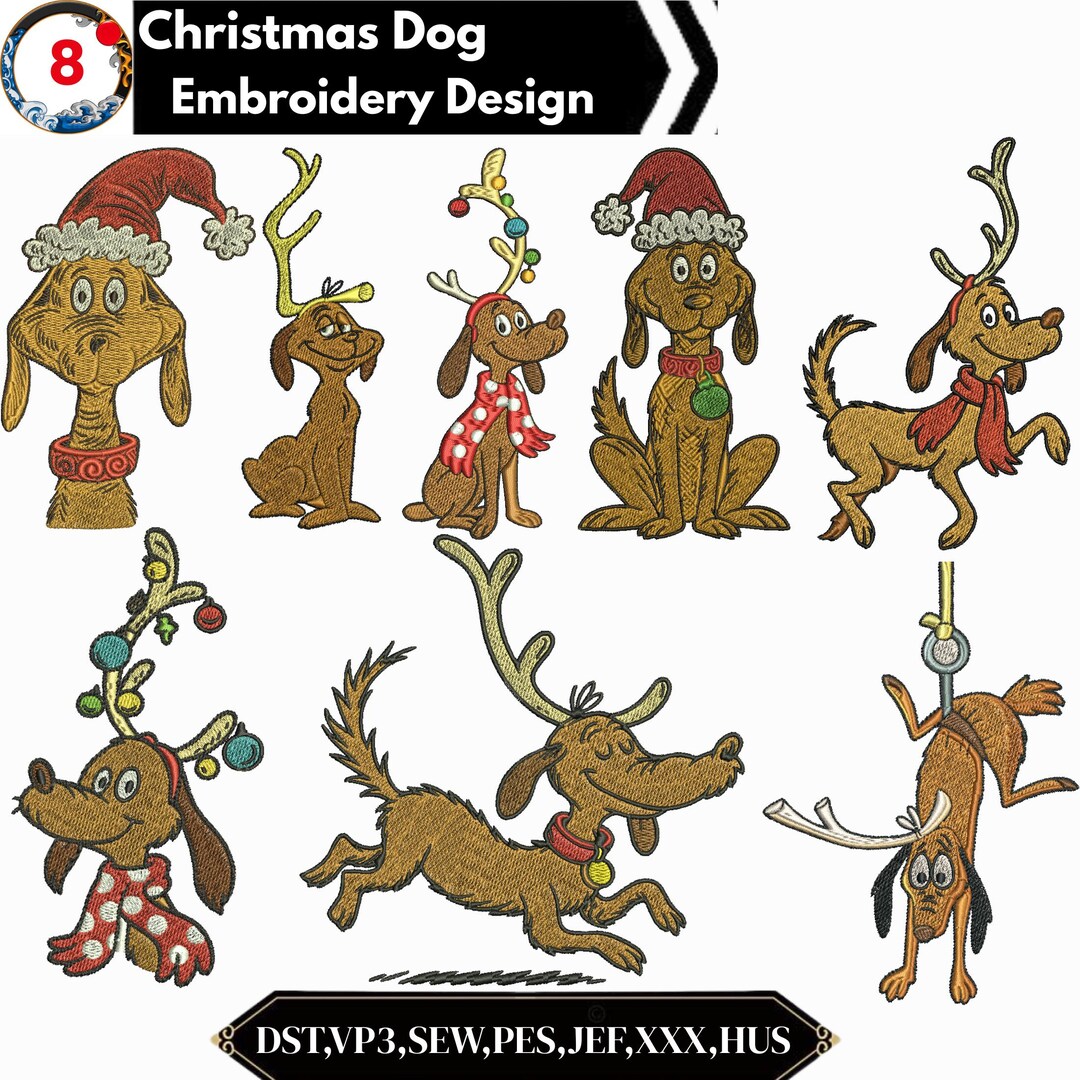 Christmas Dog Embroidery Design, Dog Embroidery, Quirky Dog Embroidery ...