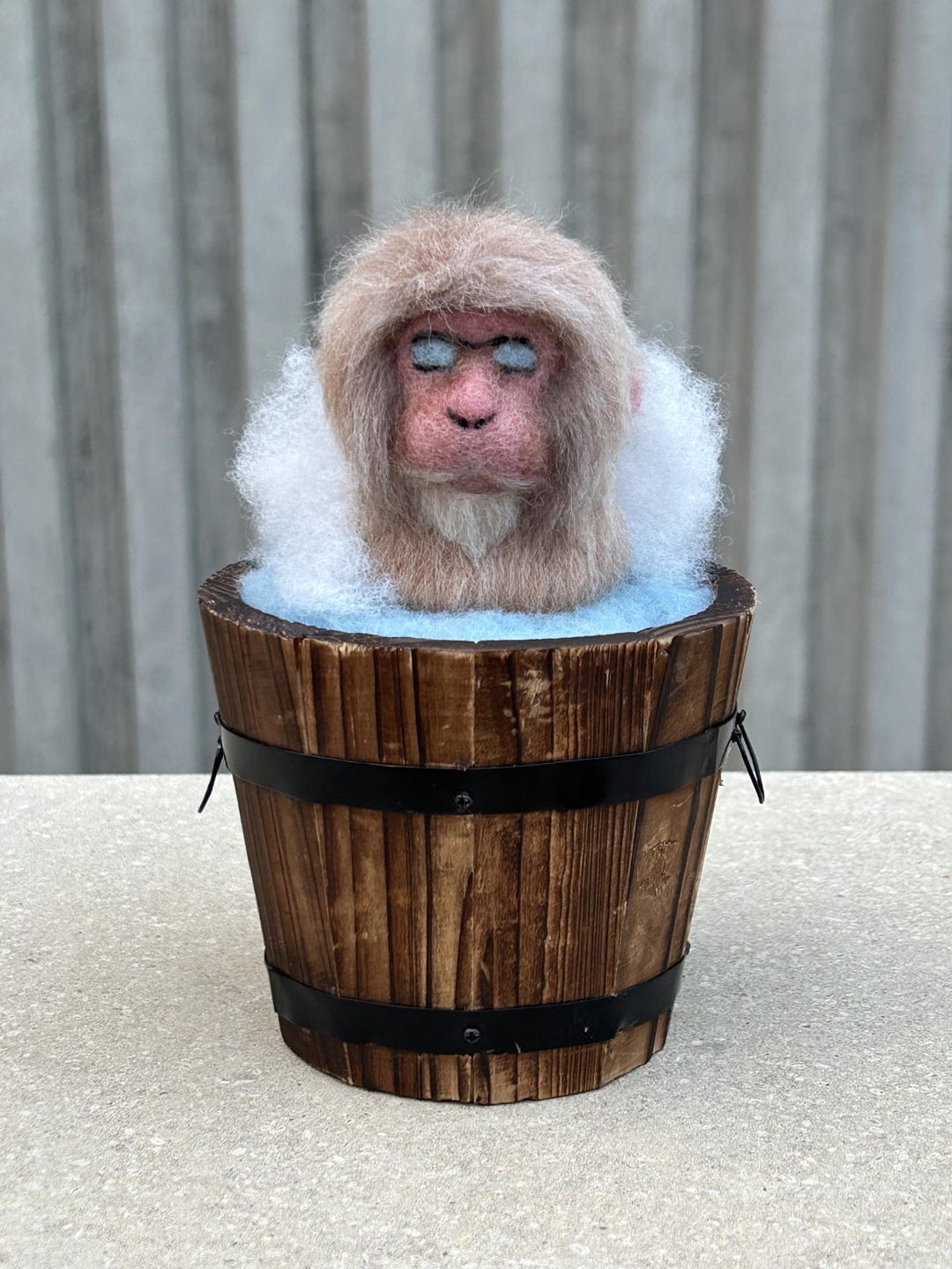 Needle-felted Japanese Monkey Relaxing in a Rustic Outdoor Hot Tub. - Etsy