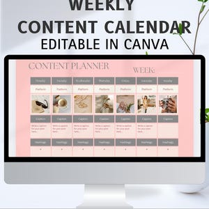 Weekly Content Calendar: Social Media Planner Canva Template (digital ...