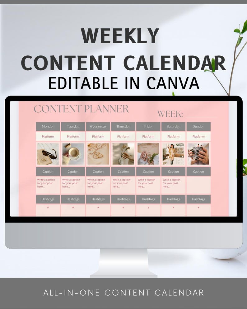 Weekly Content Calendar: Social Media Planner Canva Template (digital ...