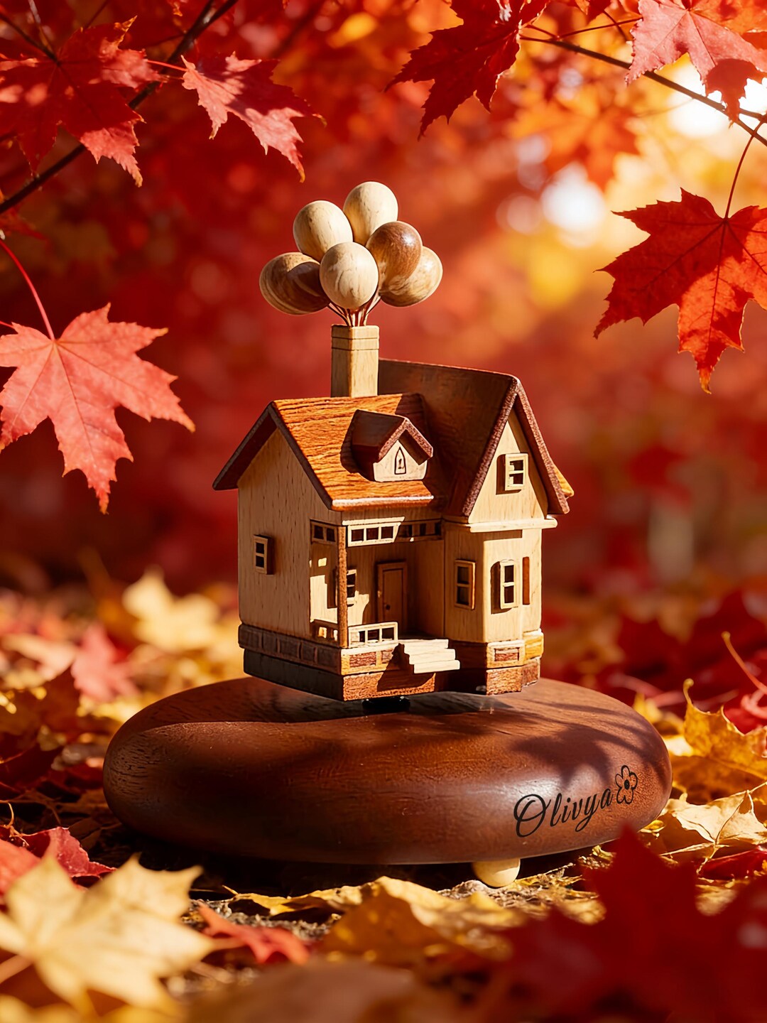Personalized Wooden Flying House Music Box, Rotating Anniversary Gift ...