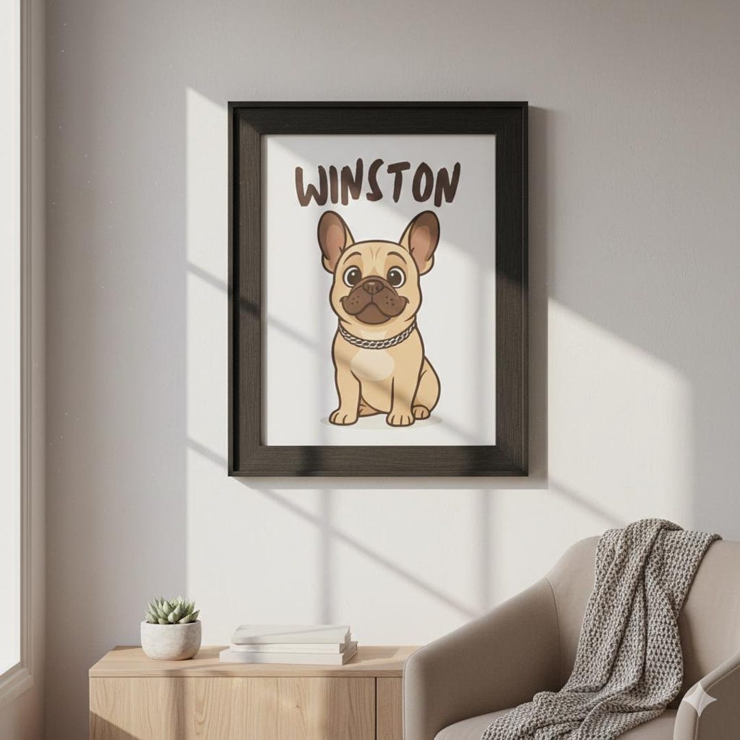 Custom Frenchie Framed Poster: Personalized Winston Dog Wall Art ...