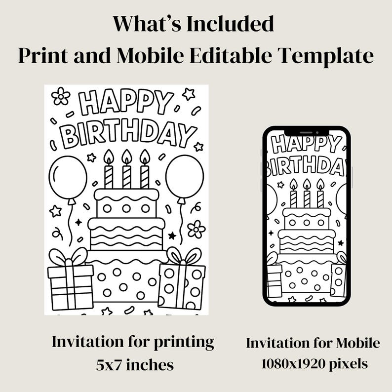 Happy Birthday Coloring Card DIGITAL | Colouring Greeting Card for Kids ...