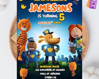 Editable Dog Man Birthday Invitation Template | Dogman Kids Birthday ...