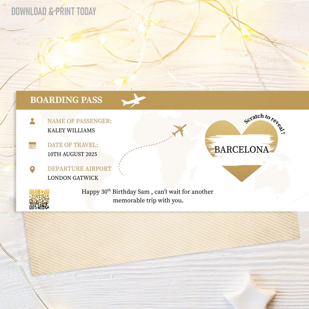 Personalised Boarding Pass Scratch Card, Boarding Pass, Custom Travel ...