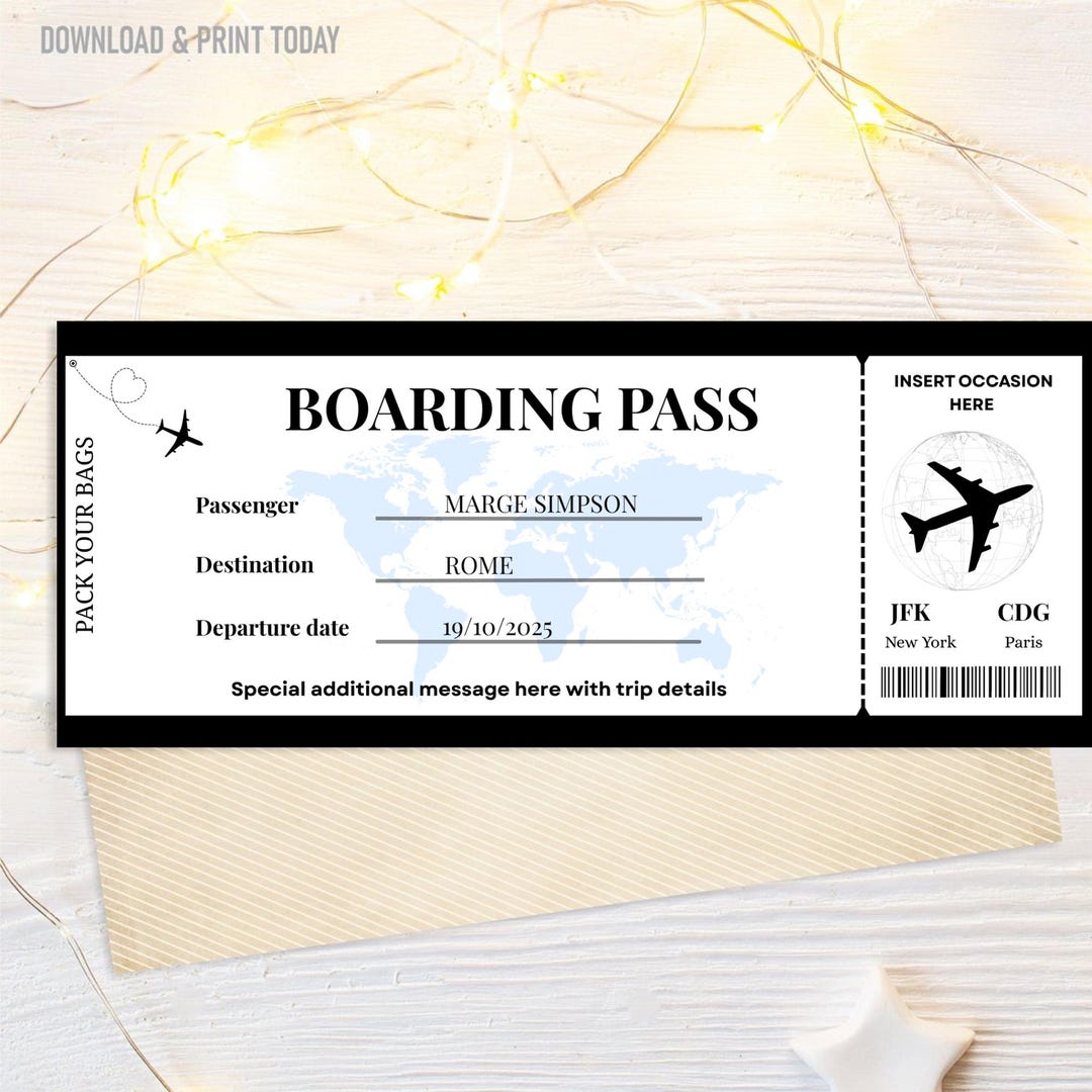 Editable Boarding Pass Template, Boarding Passes, Surprise Boarding ...