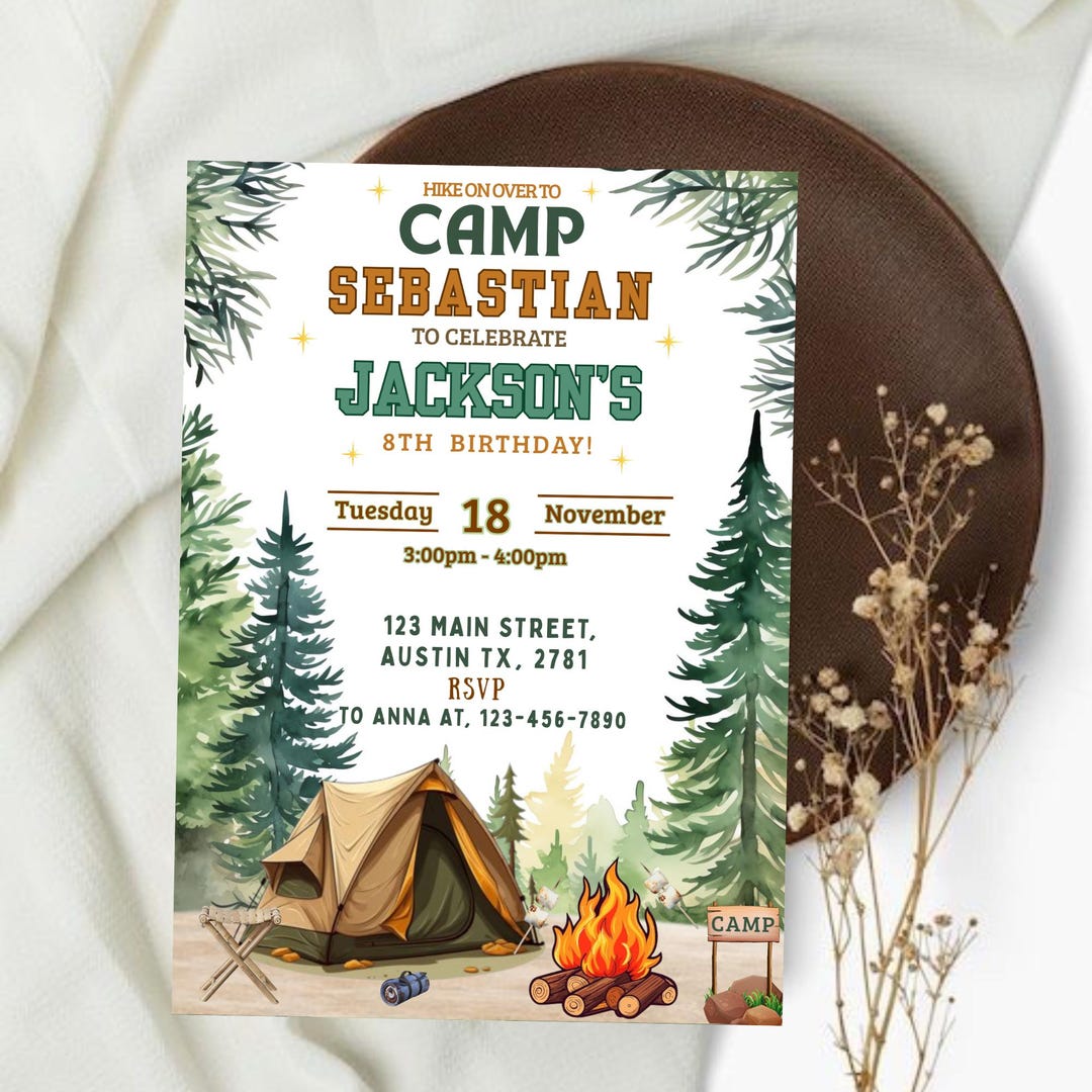 Camping Birthday Invitation, Camp Out Under the Stars, Camping Party ...