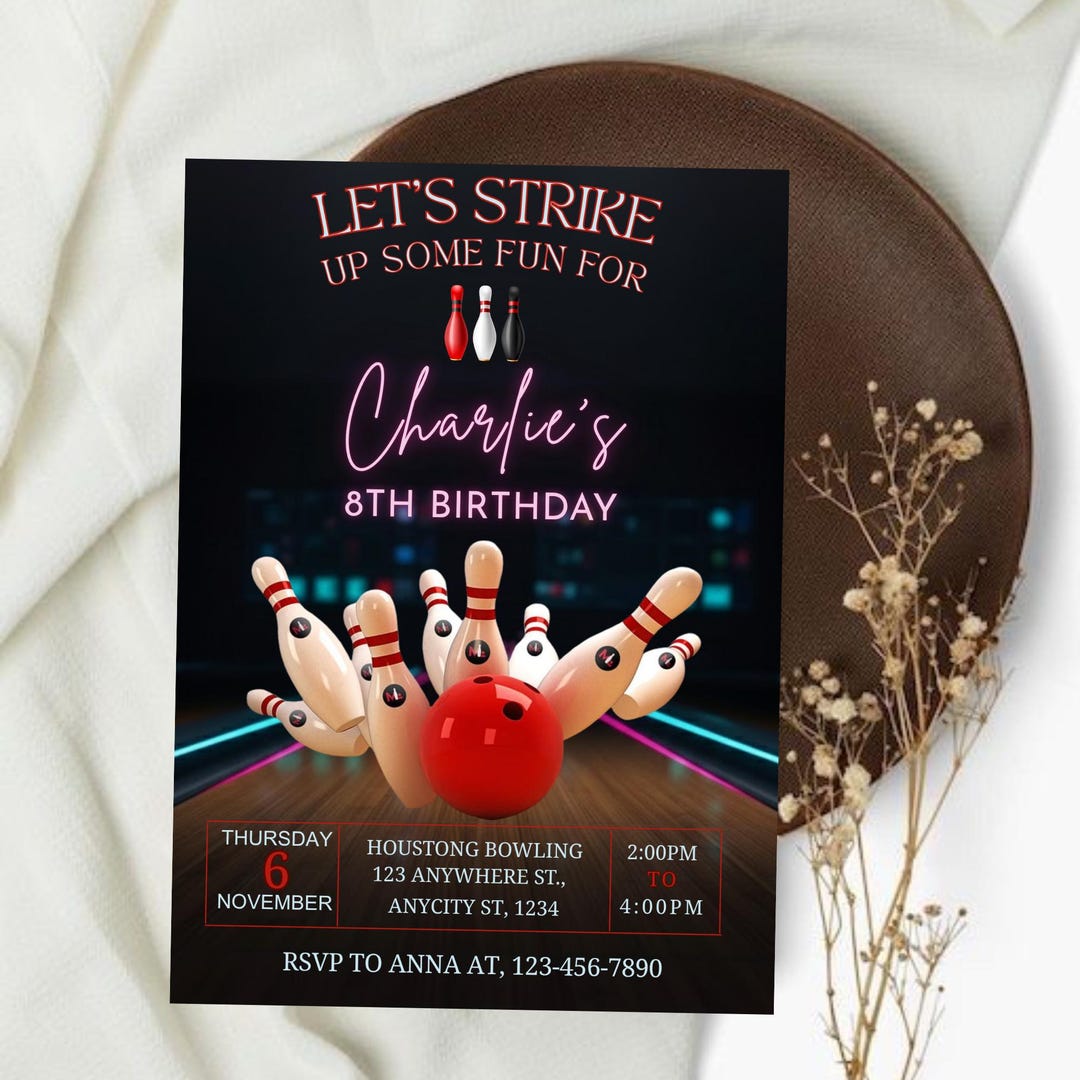 Editable Bowling Birthday Invitation, Let's Strike up Some Fun, Kids ...