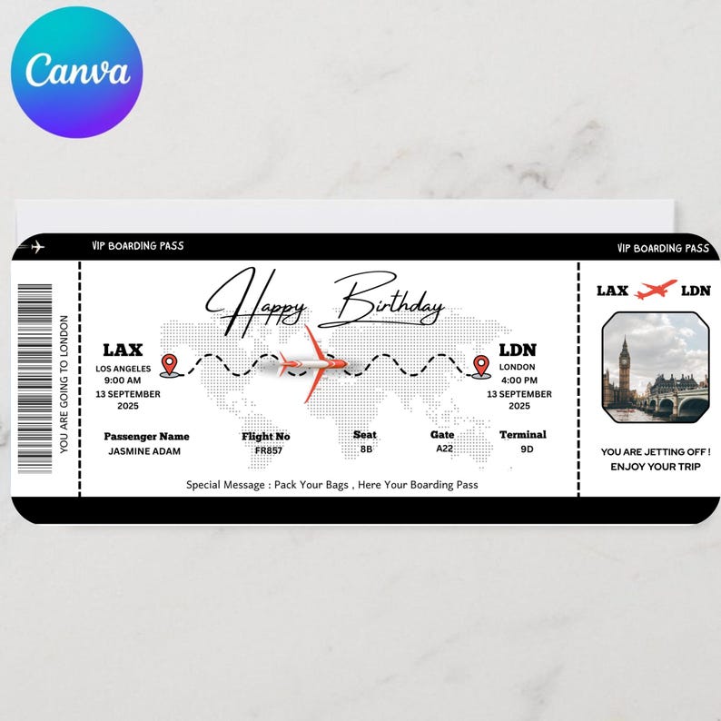 Editable Birthday Boarding Pass Template, Birthday Ticket Template ...