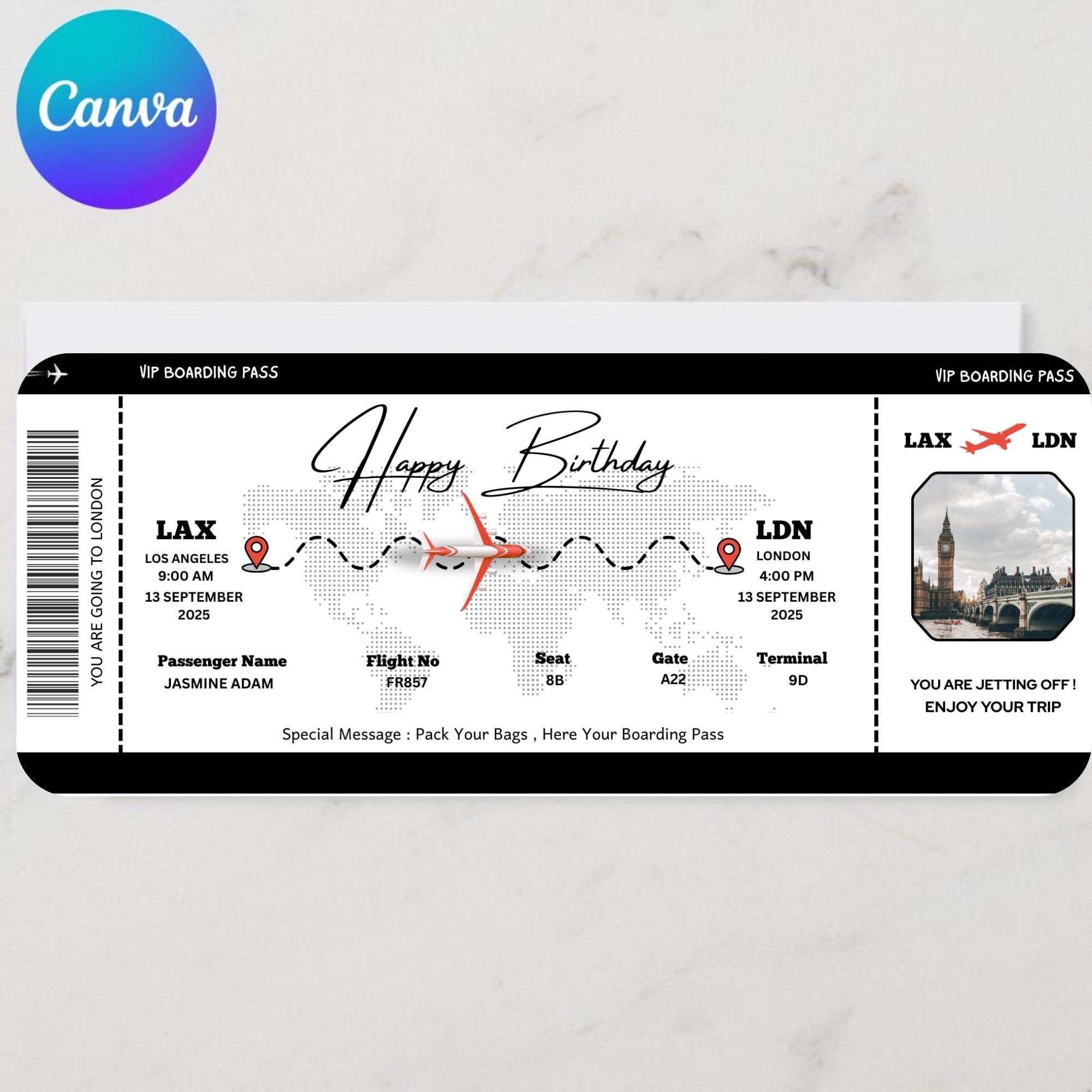 Editable Birthday Boarding Pass Template, Birthday Ticket Template ...