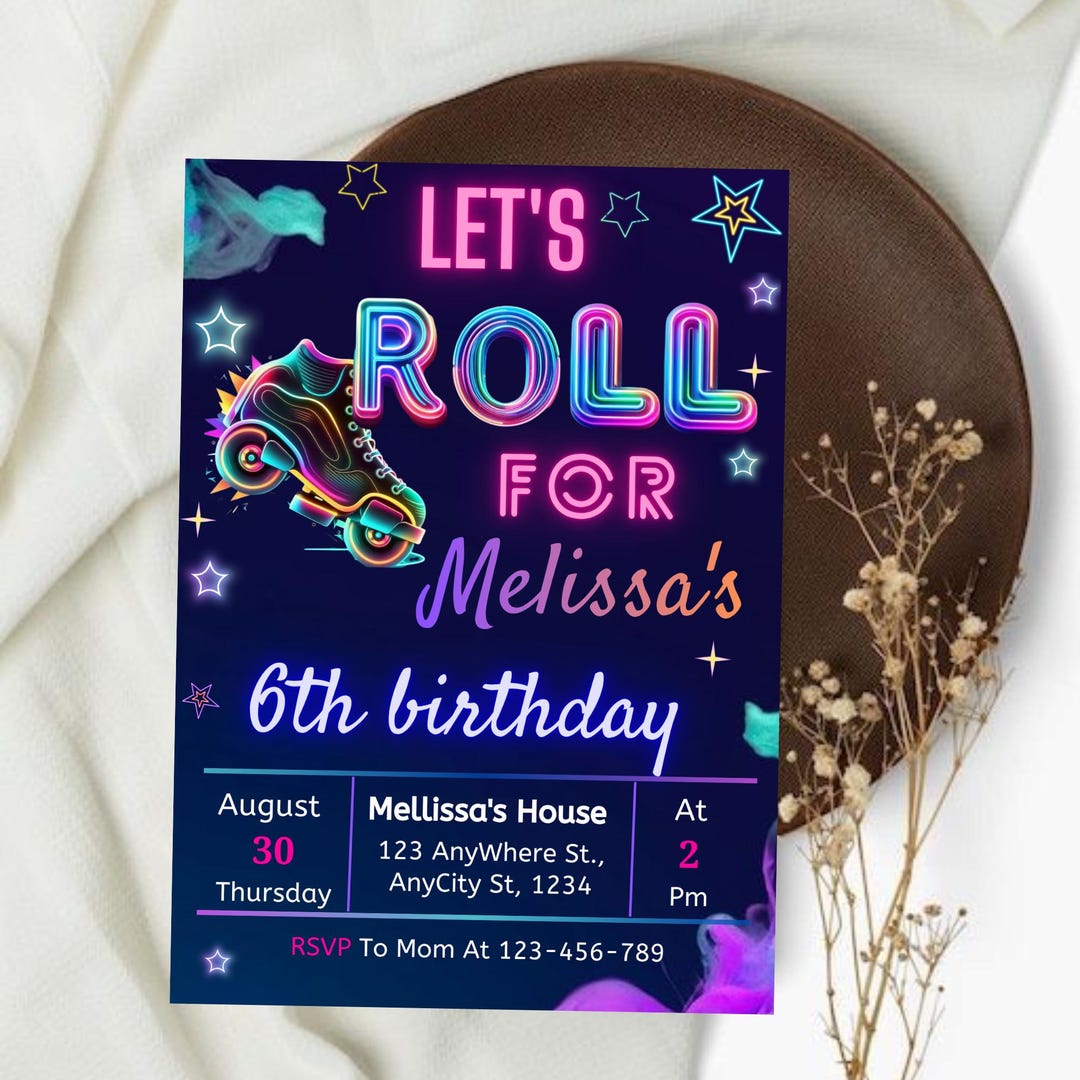 Editable Roller Skates Birthday Invitation, Roller Skating Invite ...