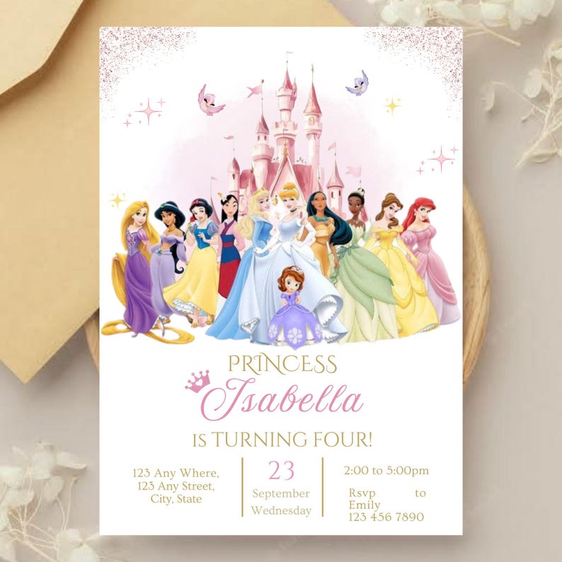 Watercolor Princess Birthday Invitation, Editable Princess Invitation ...
