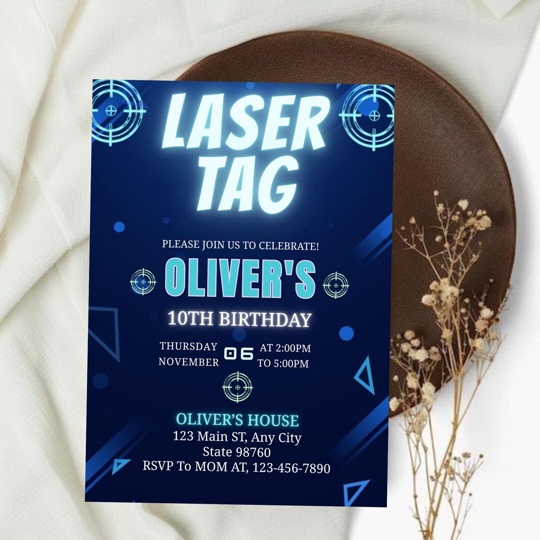 Laser Tag Birthday Invitation, Neon Laser Tag Invite, Glow Laser Tag ...