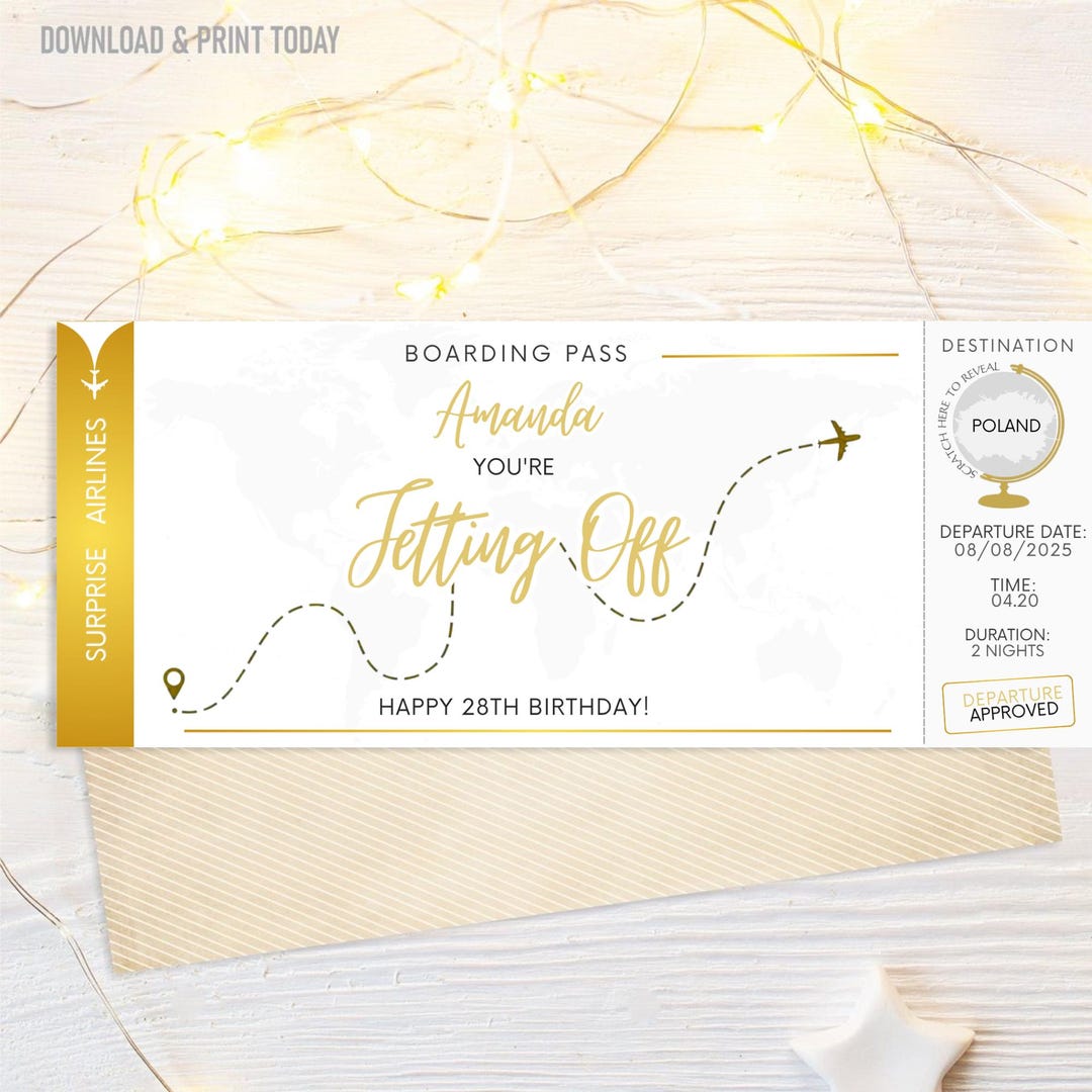 Personalised Boarding Pass Scratch Card, Customizable Plane Ticket ...
