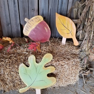 Fall Leaves and Acorn Wooden Stakes, Fall Leaves, Falling for Fall - Etsy