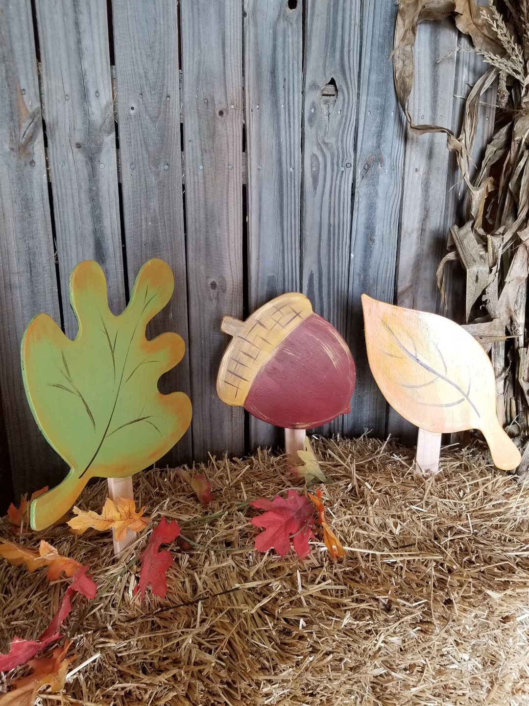 Fall Leaves and Acorn Wooden Stakes, Fall Leaves, Falling for Fall - Etsy