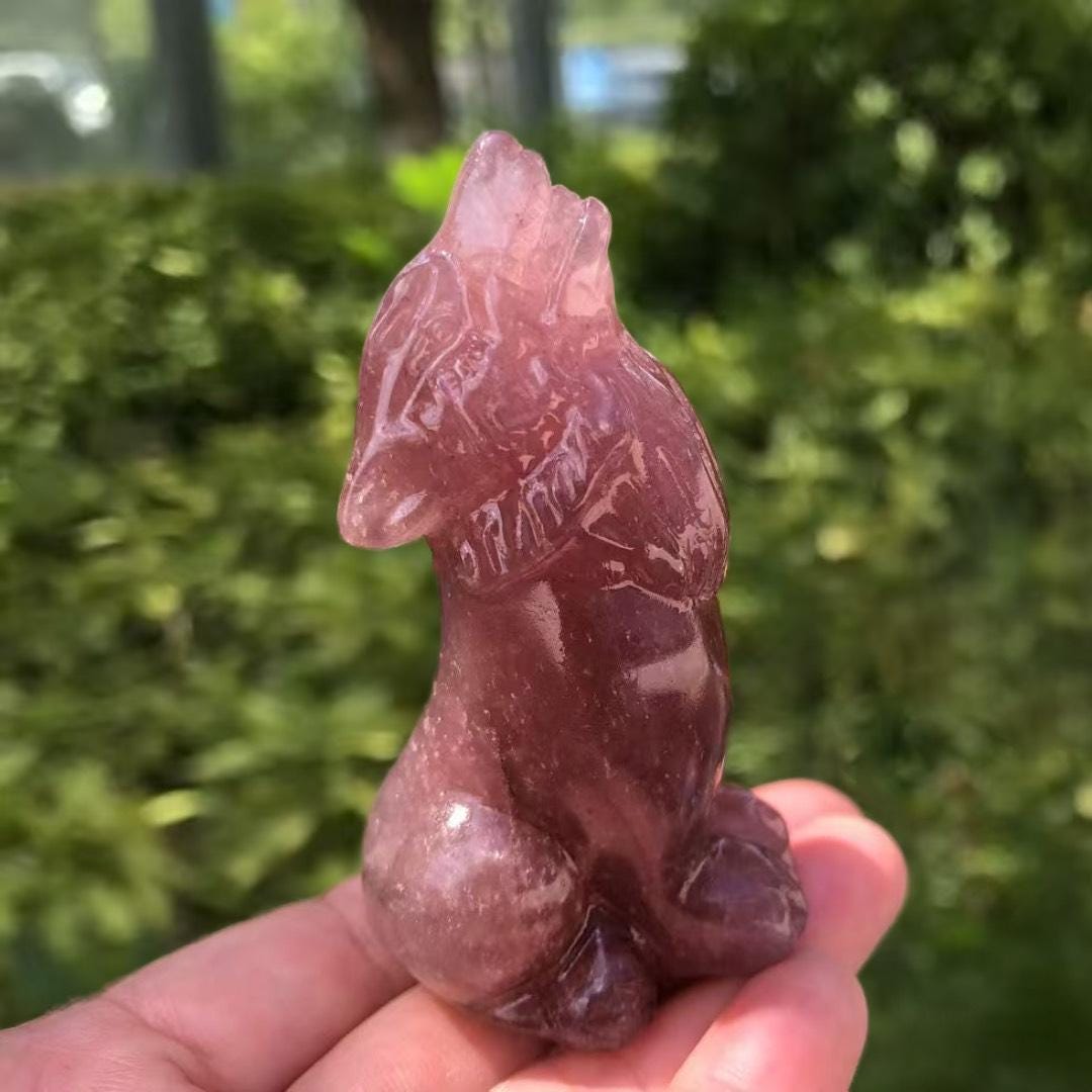Crystal Howling Wolf Carving 8cm – Obsidian, Strawberry Quartz, Garnet ...