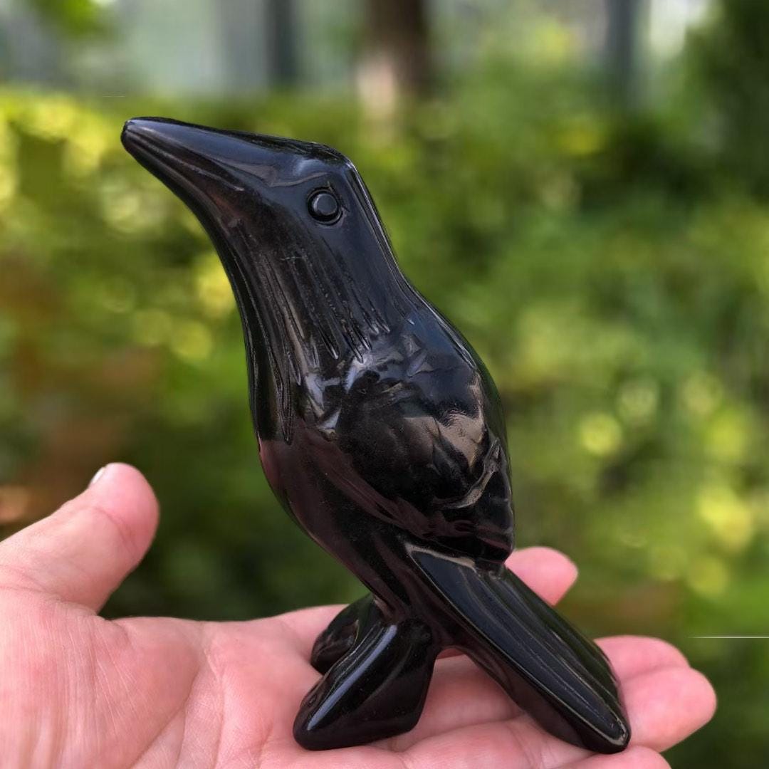 13cm Natural Obsidian Raven Carving, Handcrafted Gemstone Sculpture - Etsy