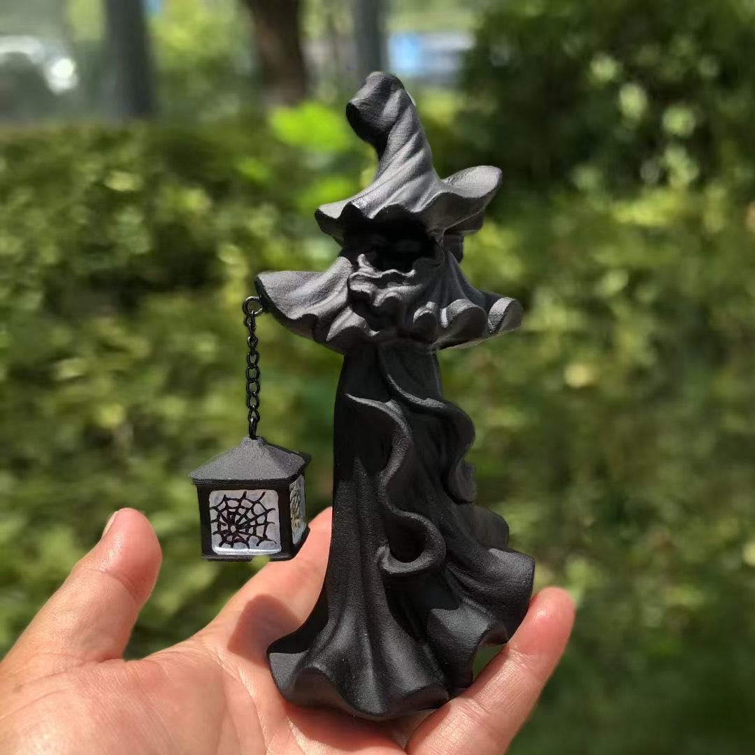 Obsidian Witch Statue With Lantern: Gothic Home Decor, Mystic Energy ...