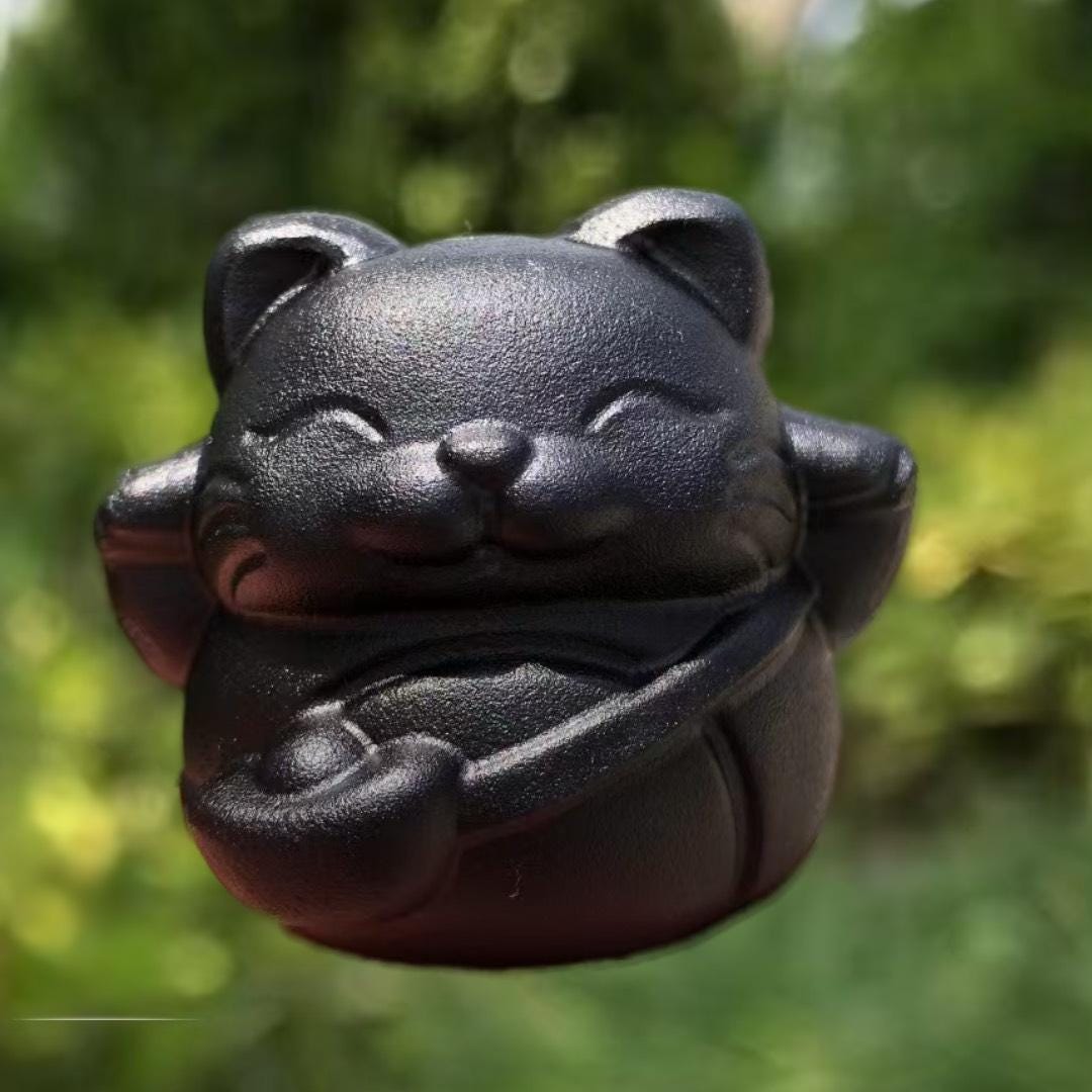 Black Obsidian Lucky Cat Carving: Hand-carved Feng Shui Prosperity ...