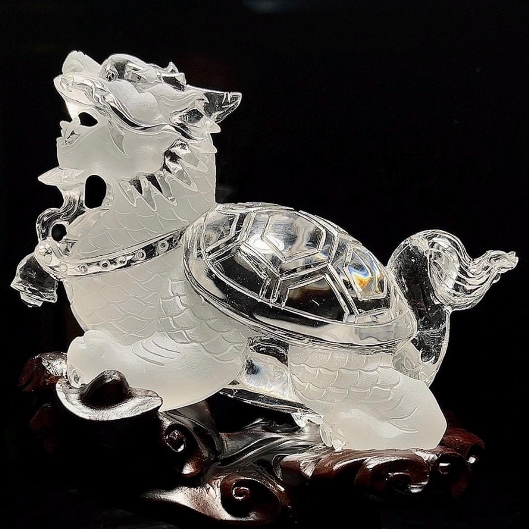 Hand-carved Clear Quartz Dragon Turtle Statue: Feng Shui Wealth Symbol ...