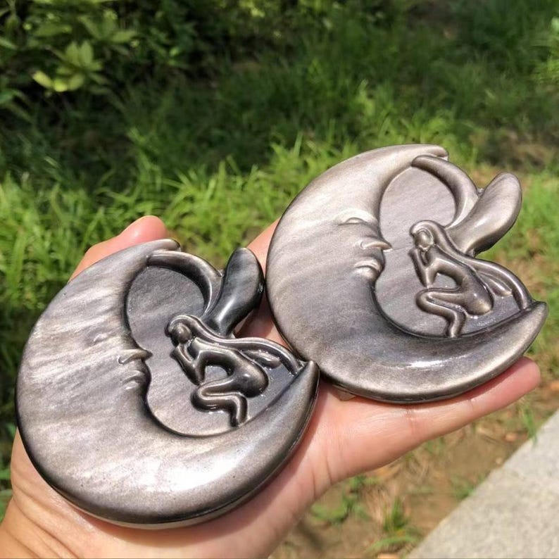 Natural Golden Obsidian Moon Girl Carving, 8cm Crystal Goddess Figurine ...